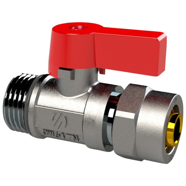 Zawór kulowy mini 1/2" GZ ze złączką PEX 16 x2 czerwony Arco